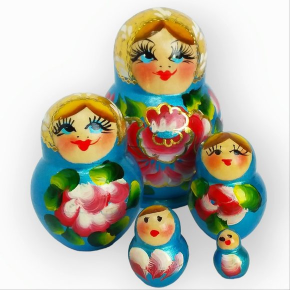 Art | Traditional Wooden Russian Nesting Doll Matryoshka Blue Hand ...